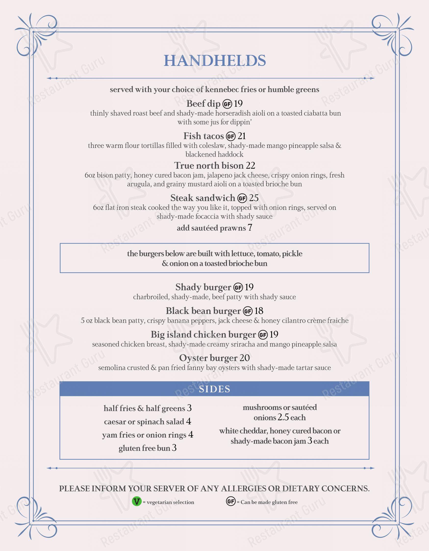 Menu at Shady Rest Restaurant & Pub, Qualicum Beach