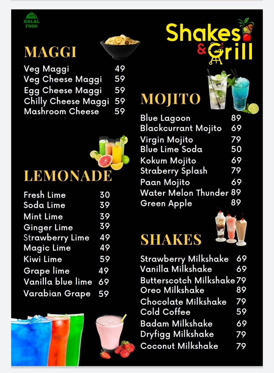 Menu at Shakes & Grill, Bengaluru