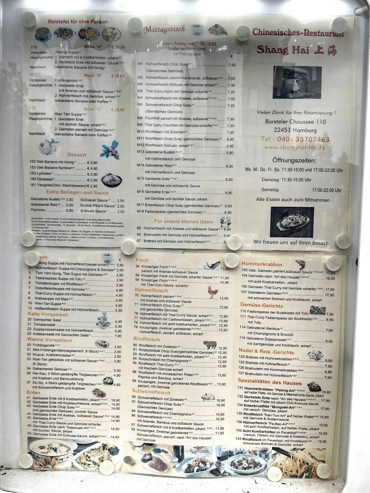 Speisekarte von Shanghai House restaurant, Hamburg