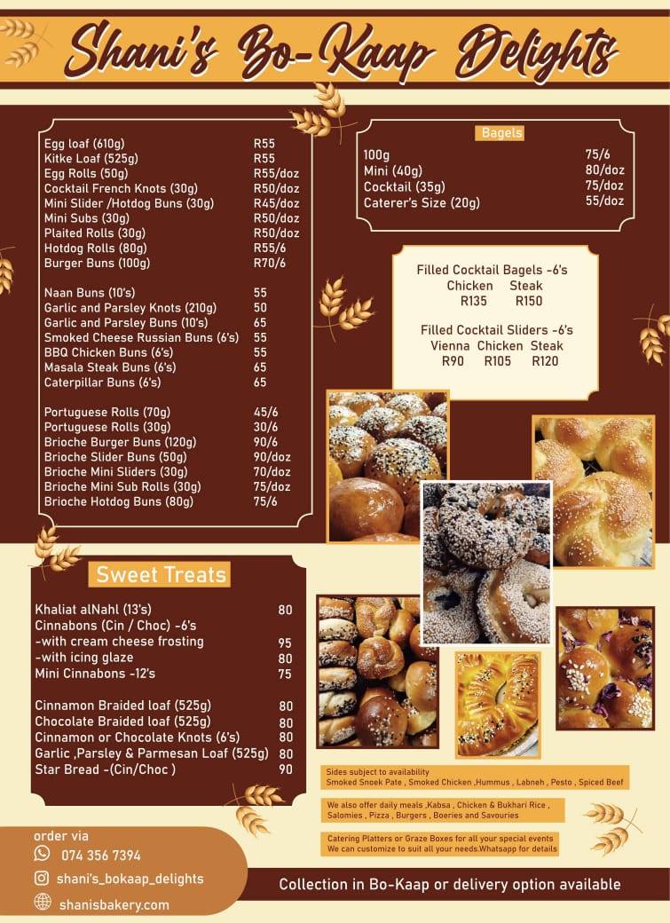 Carta de Shani's Bakery, Ciudad del Cabo