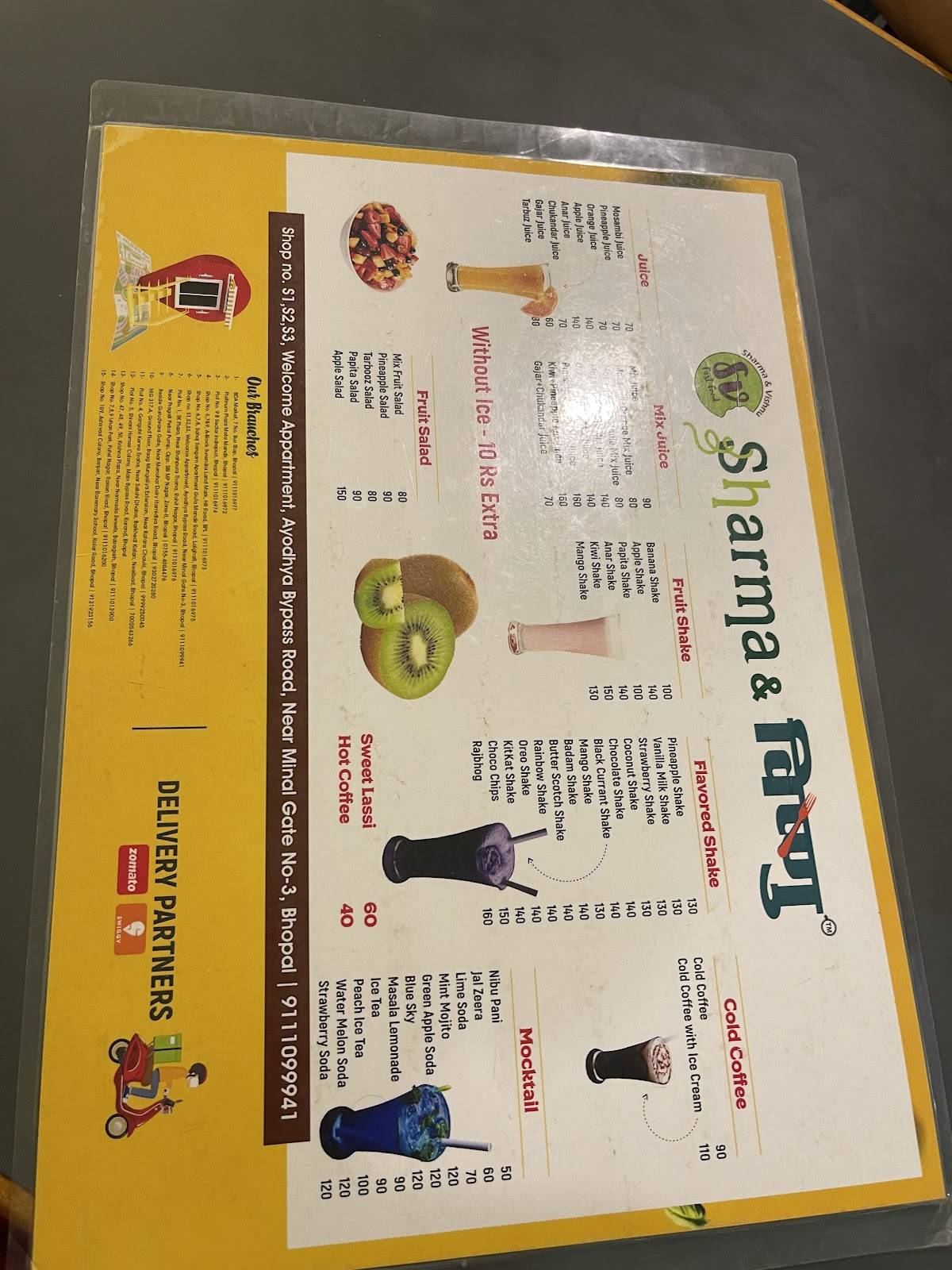 Menu at Sharma & Vishnu, Bhopal