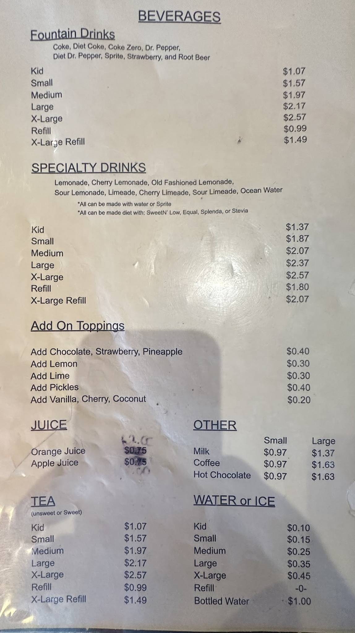 Menu at Sharon’s Grill LLC restaurant, Crowley