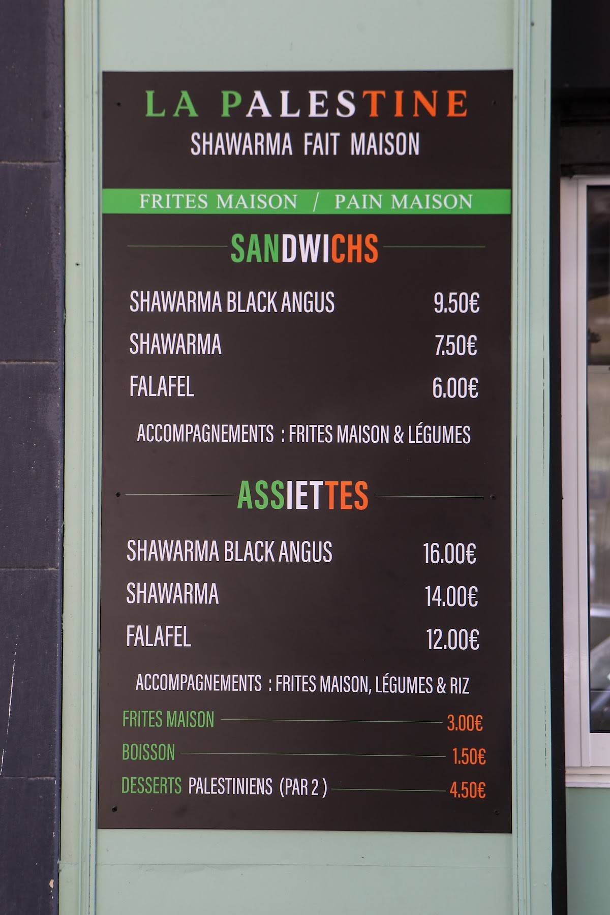 Menu au Shawarma La Palestine restaurant, Marseille