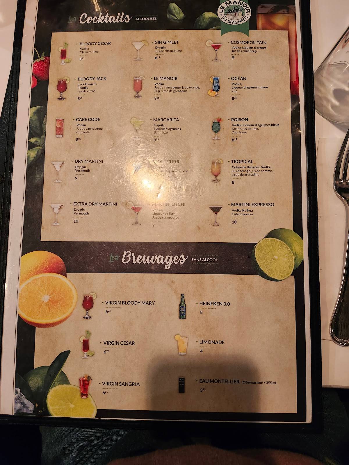 Menu au Le Manoir Du Spaghetti Trois-Rivières pizzeria, Trois-Rivières