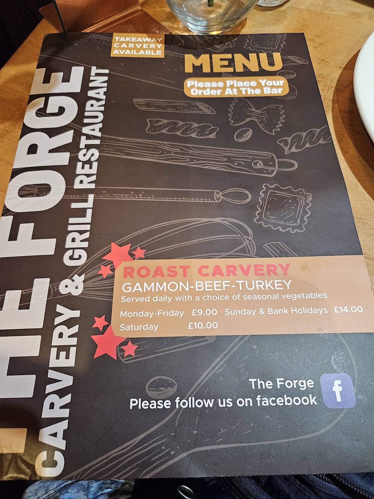 Menu at The Forge restaurant, Waltham Chase
