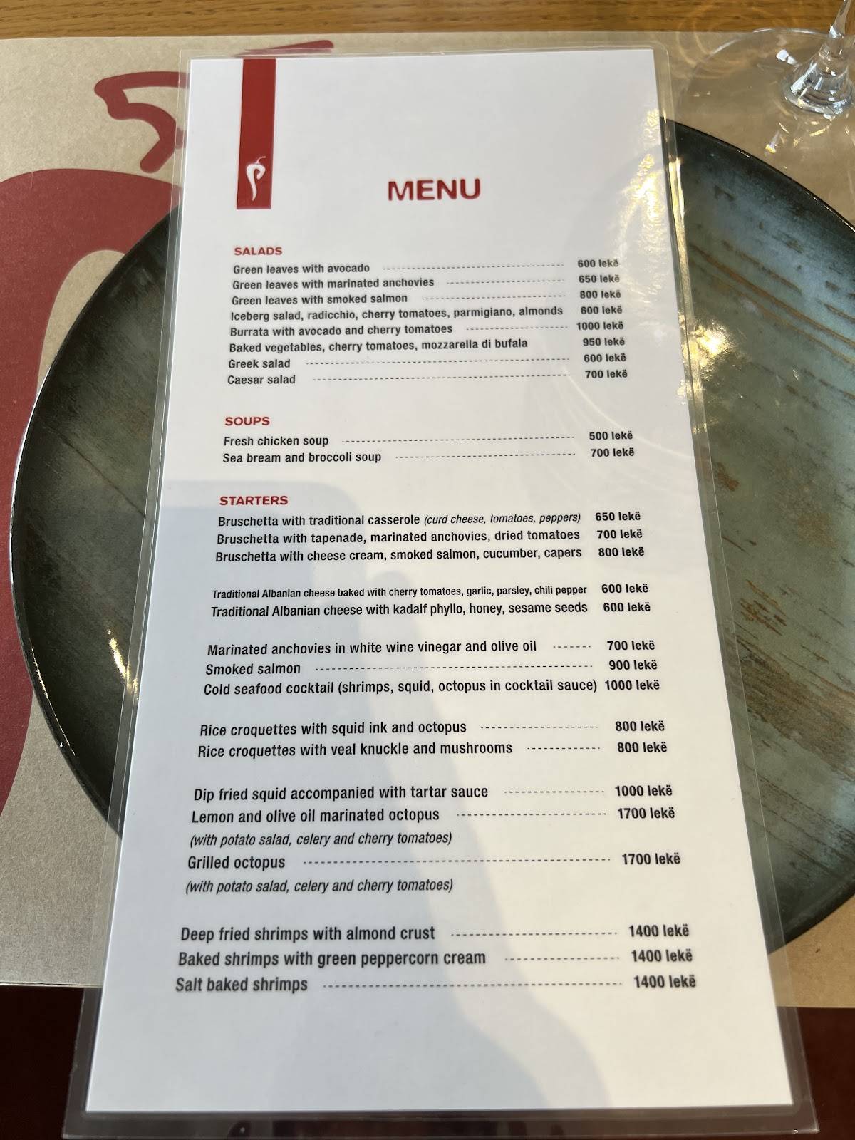 Menu at Sheqer Pikant restaurant, Sarandë