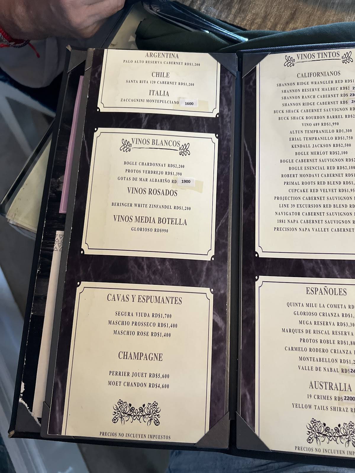 Carta de Shia Restaurant, Concepción de La Vega