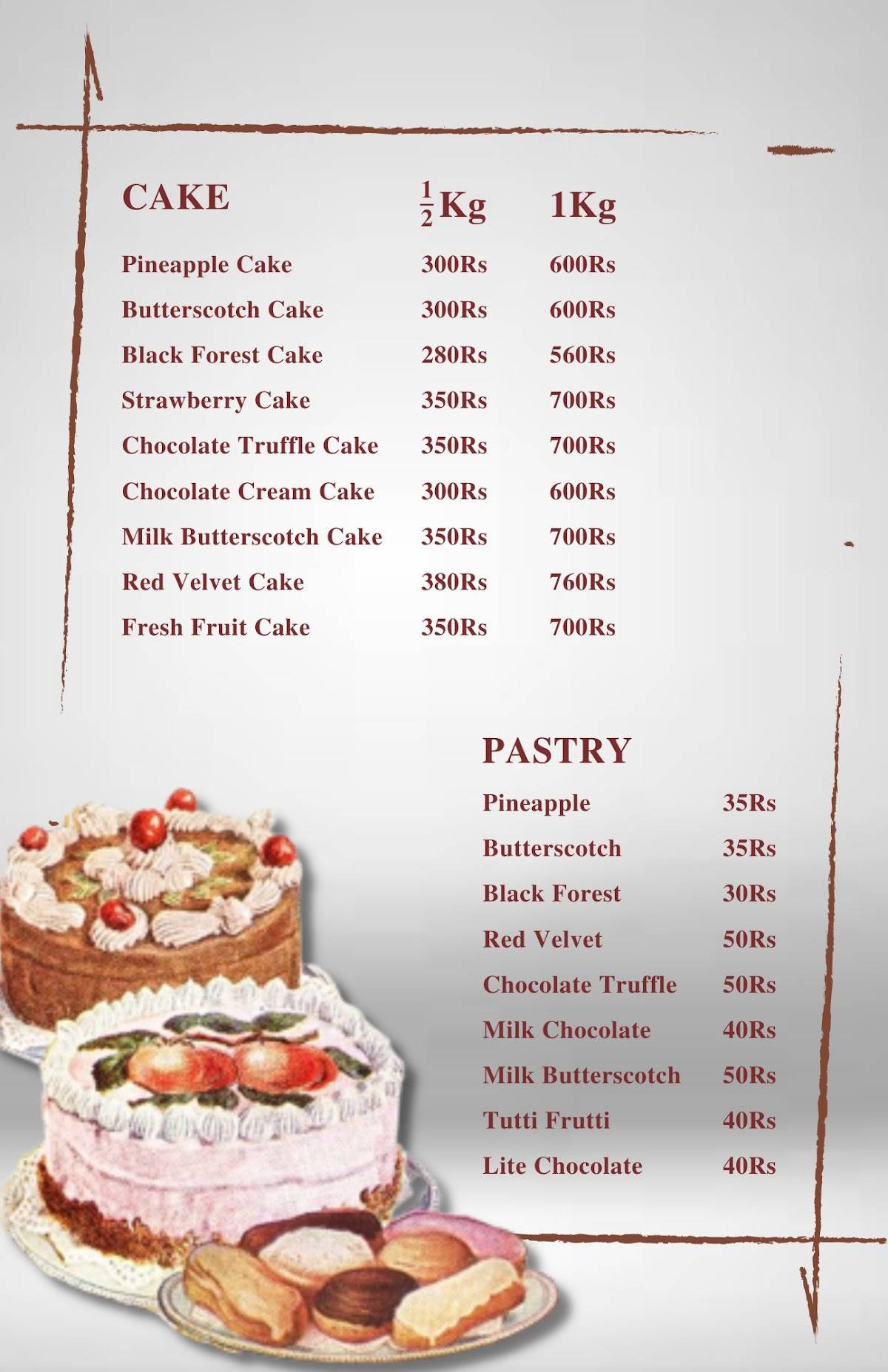Menu at Shine Cake House - Cake Shop In Chandigarh - Best Cake Shop In ...