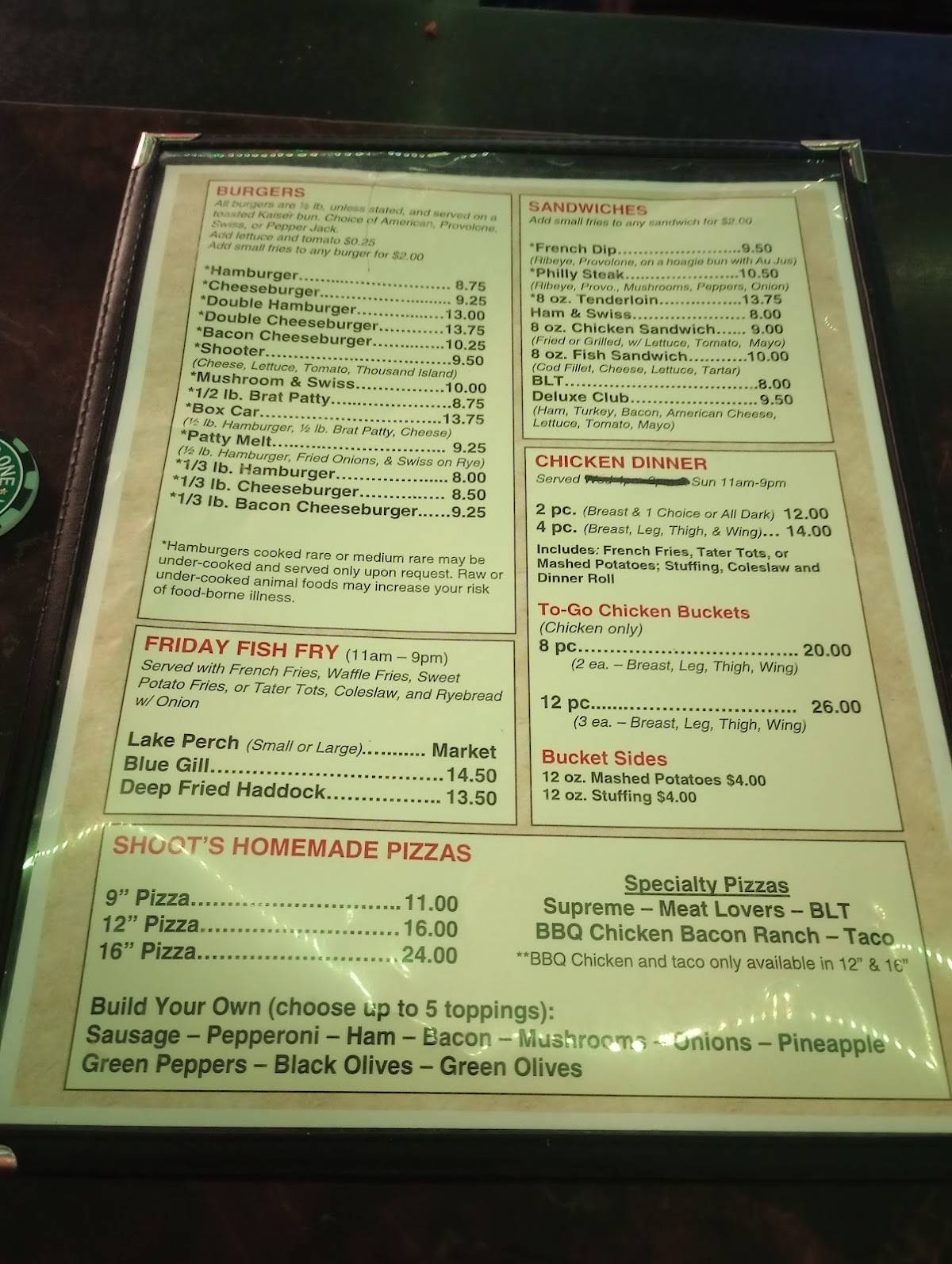 Menu at Shoots Bar & Grill, Suamico