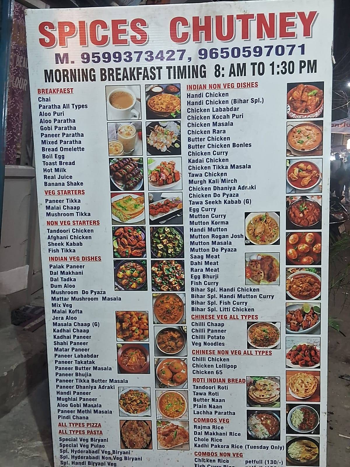 Menu at Shreya's Spices and Chutney, New Delhi