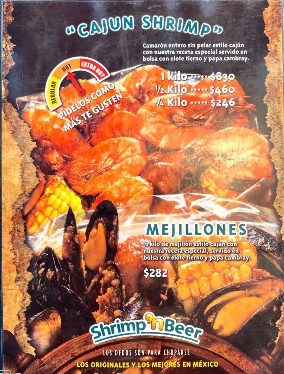Menu at Shrimp n' Beer Querétaro restaurant, Santiago de Querétaro