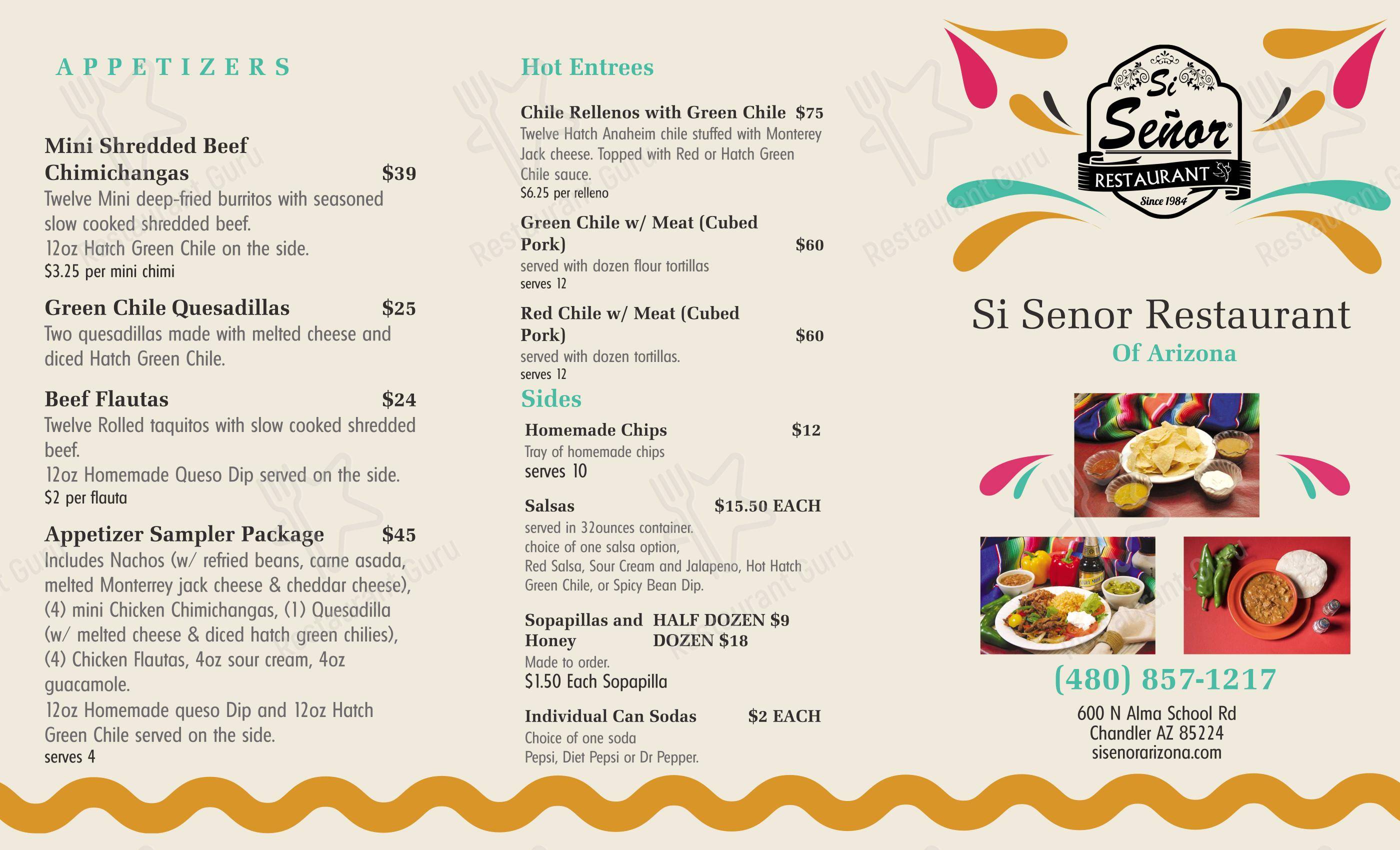 Menu at Si Señor Restaurant of Arizona, Chandler