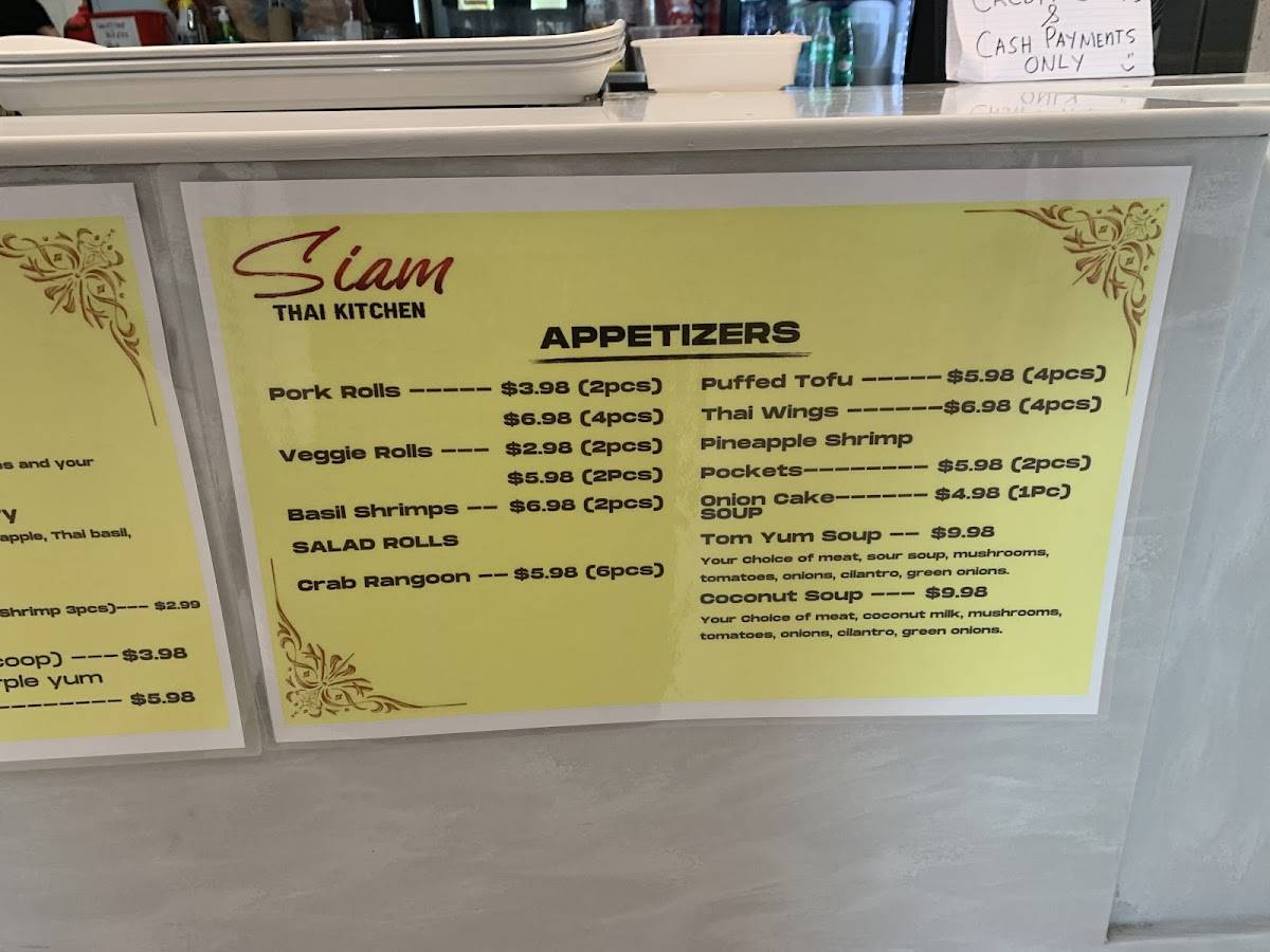 Menu at Siam Thai Express ECC restaurant, Edmonton