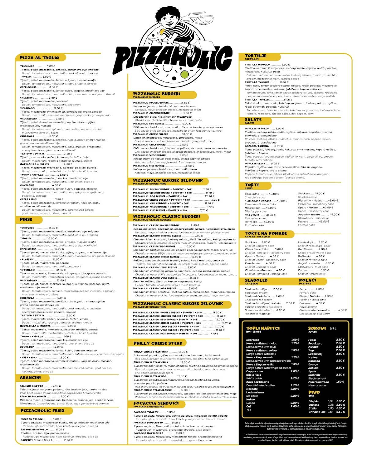 Menu da Pizzaholic Restaurant, Sibenico