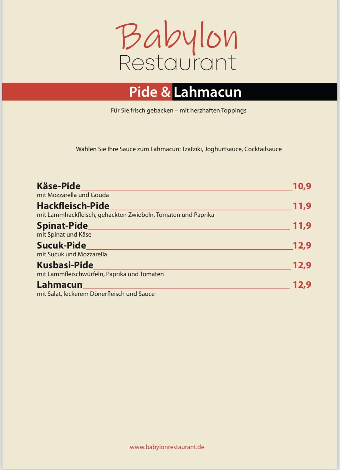 Menu at Babylon Restaurant, Siegen