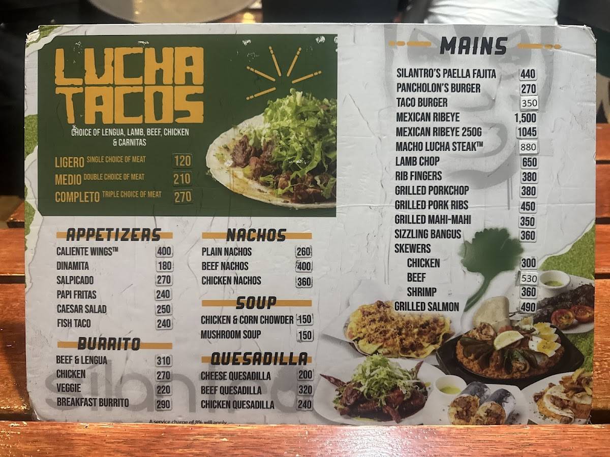 Menu at Silantro Fil-Mex Cantina restaurant, Pasig