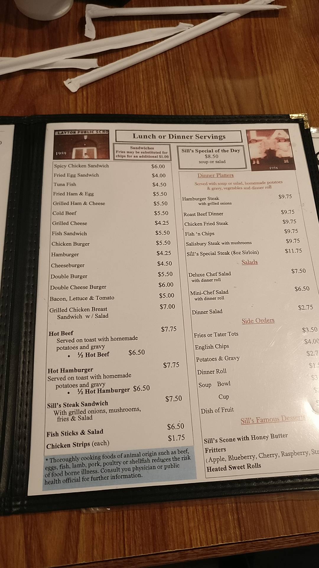Menu at Sill's Cafe, Layton, 335 E Gentile St