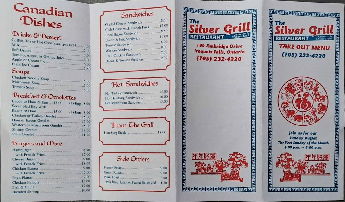 Menu at Silver Grill restaurant, Iroquois Falls