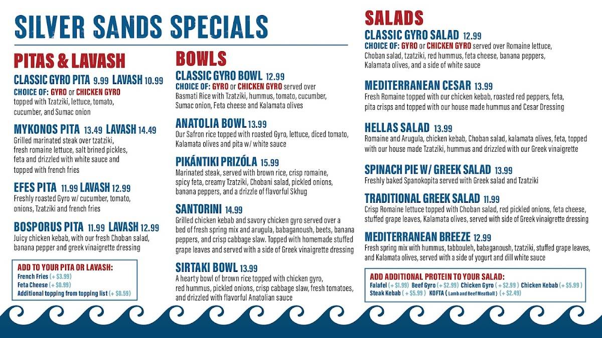Menu at Silver Sands Gyro restaurant, Milford