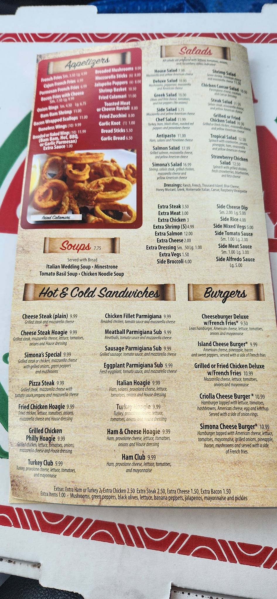 Menu at Simona's Italian Restaurant, Victoria