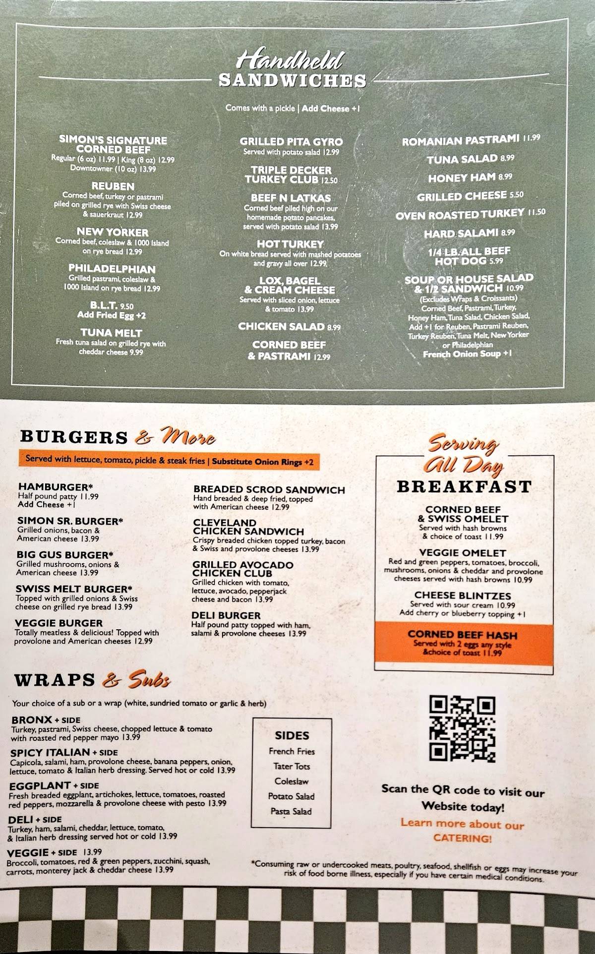 Menu at Simon’s Restaurant & Delicatessen, Brecksville