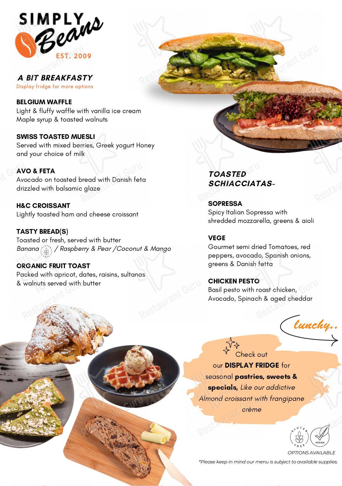 Menu at Simply Beans Coffee Roast Specialist restaurant, Underwood