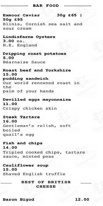 Menu at Simpson's in the Strand restaurant, London