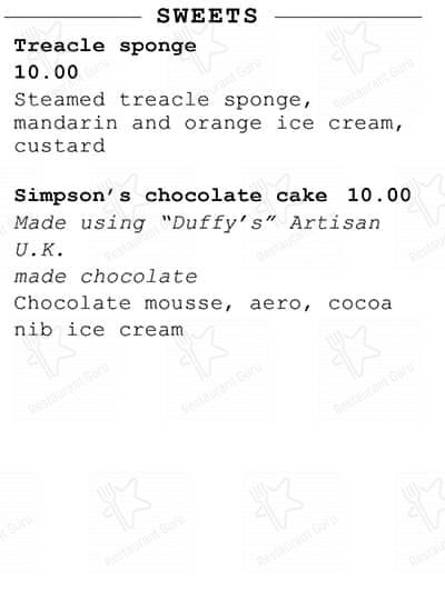 Menu at Simpson's in the Strand restaurant, London