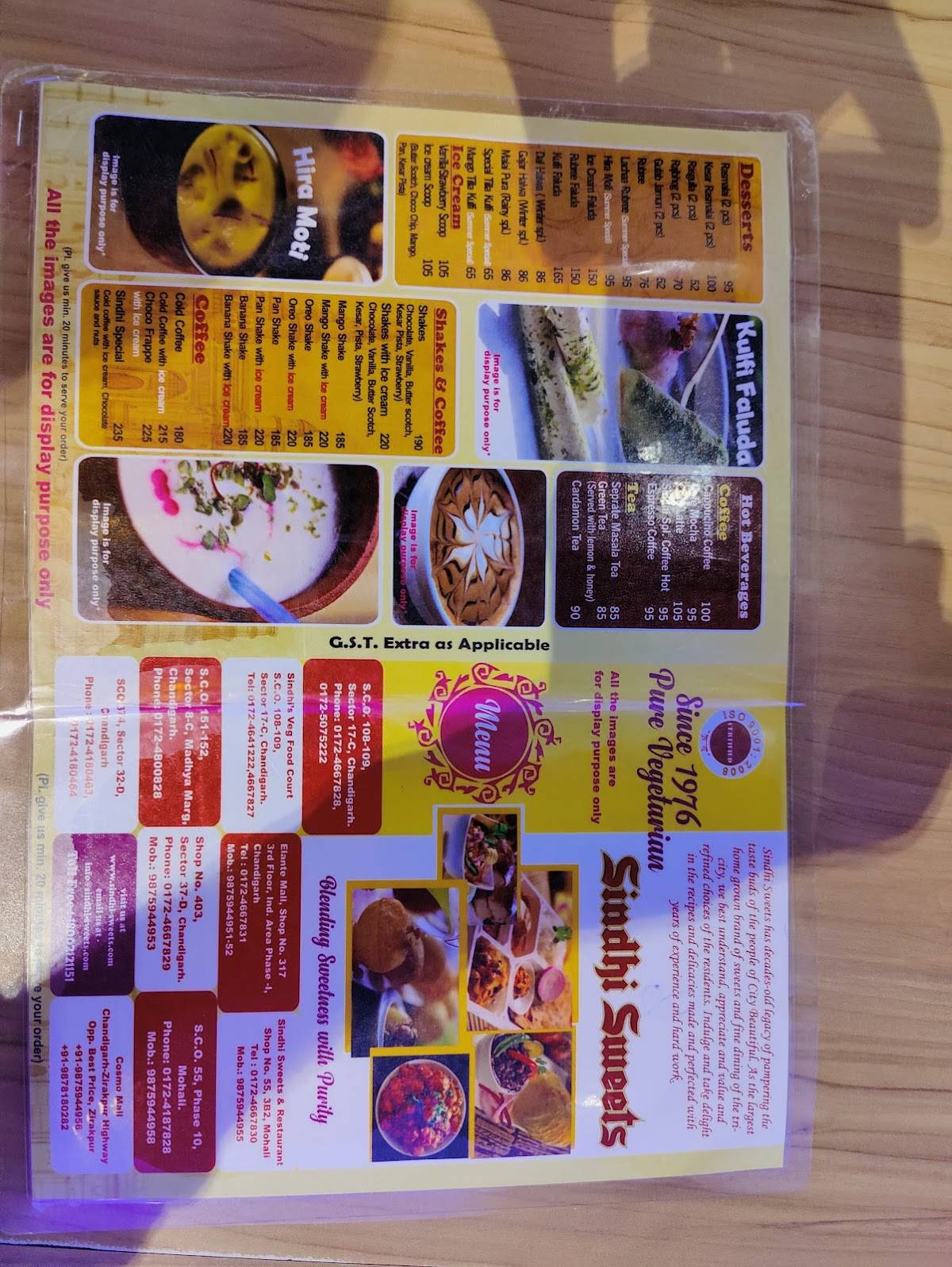 Menu at Sindhi Sweets, Chandigarh, 178A