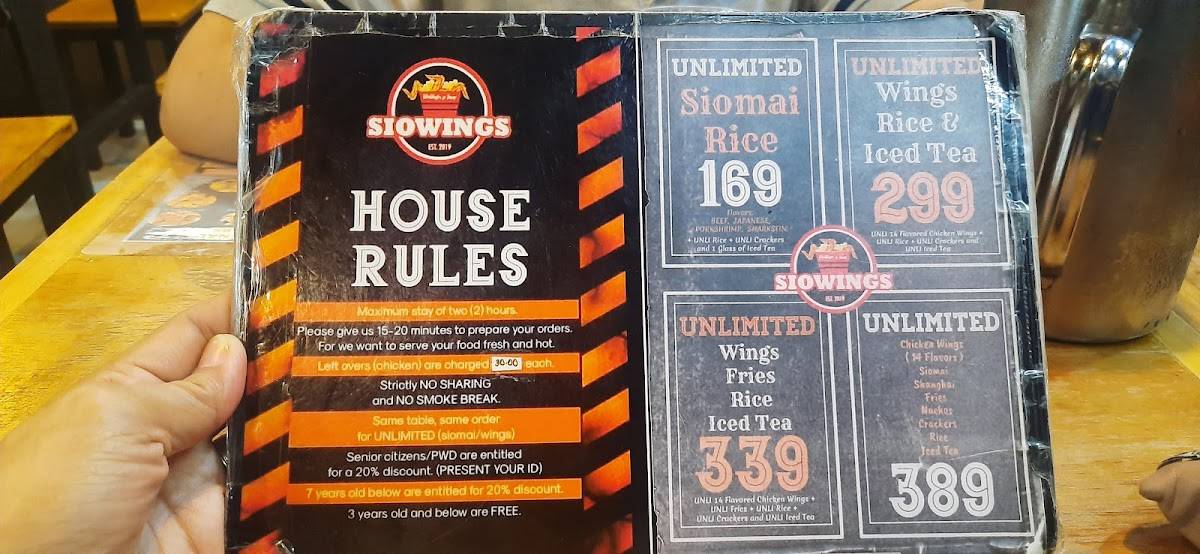 Menu at Siowings- Mabalacat restaurant, Mabalacat