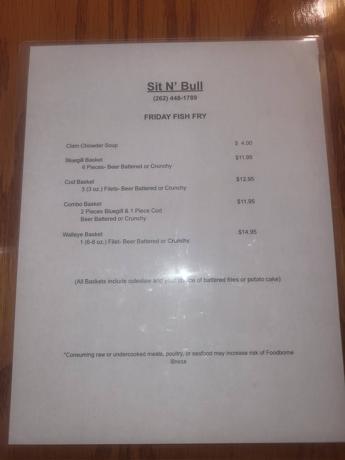 Menu at Sit N' Bull pub & bar, Powers Lake