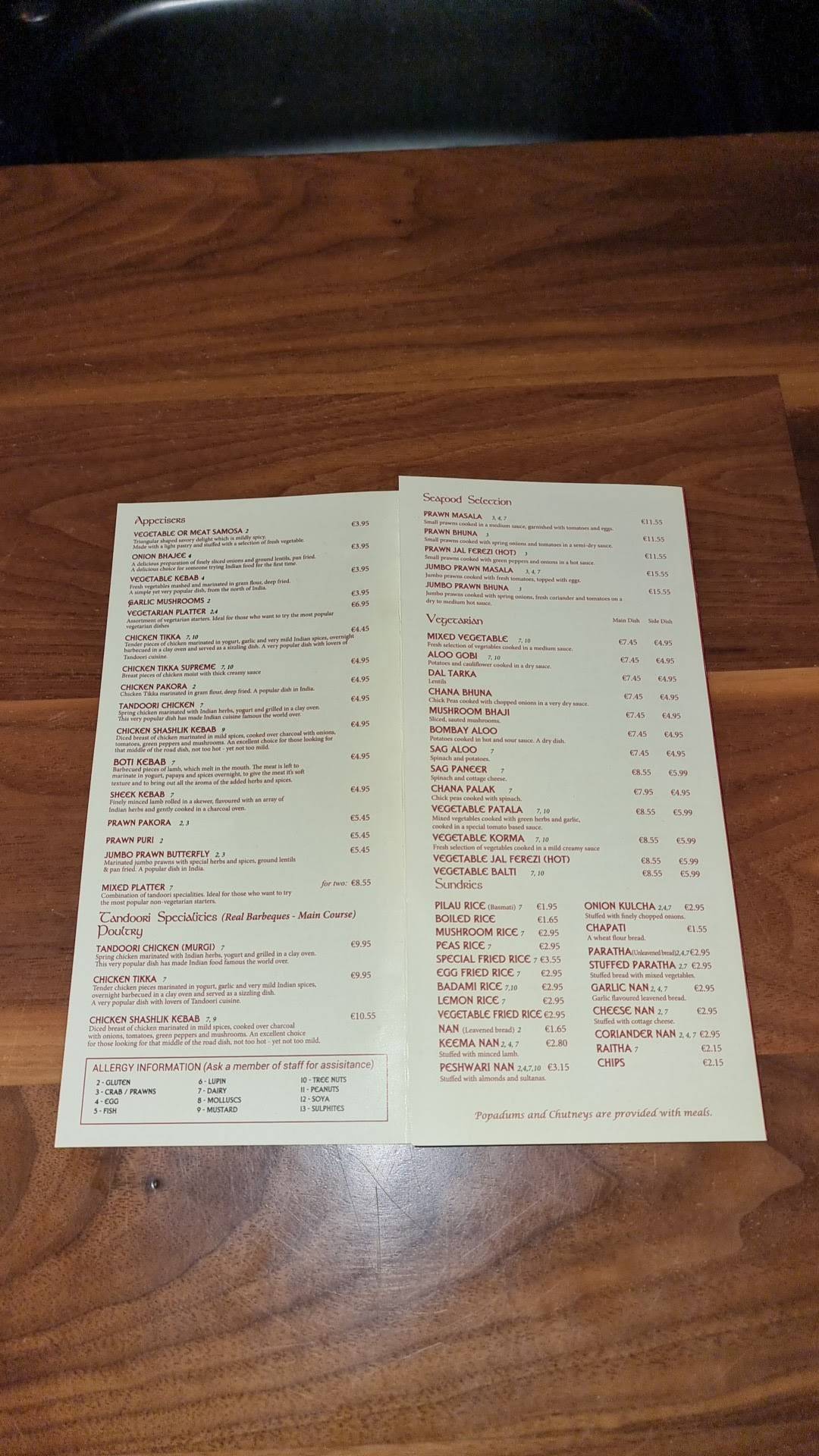 Menu at Sitar Indian Restaurant, Clarinbridge, Main St
