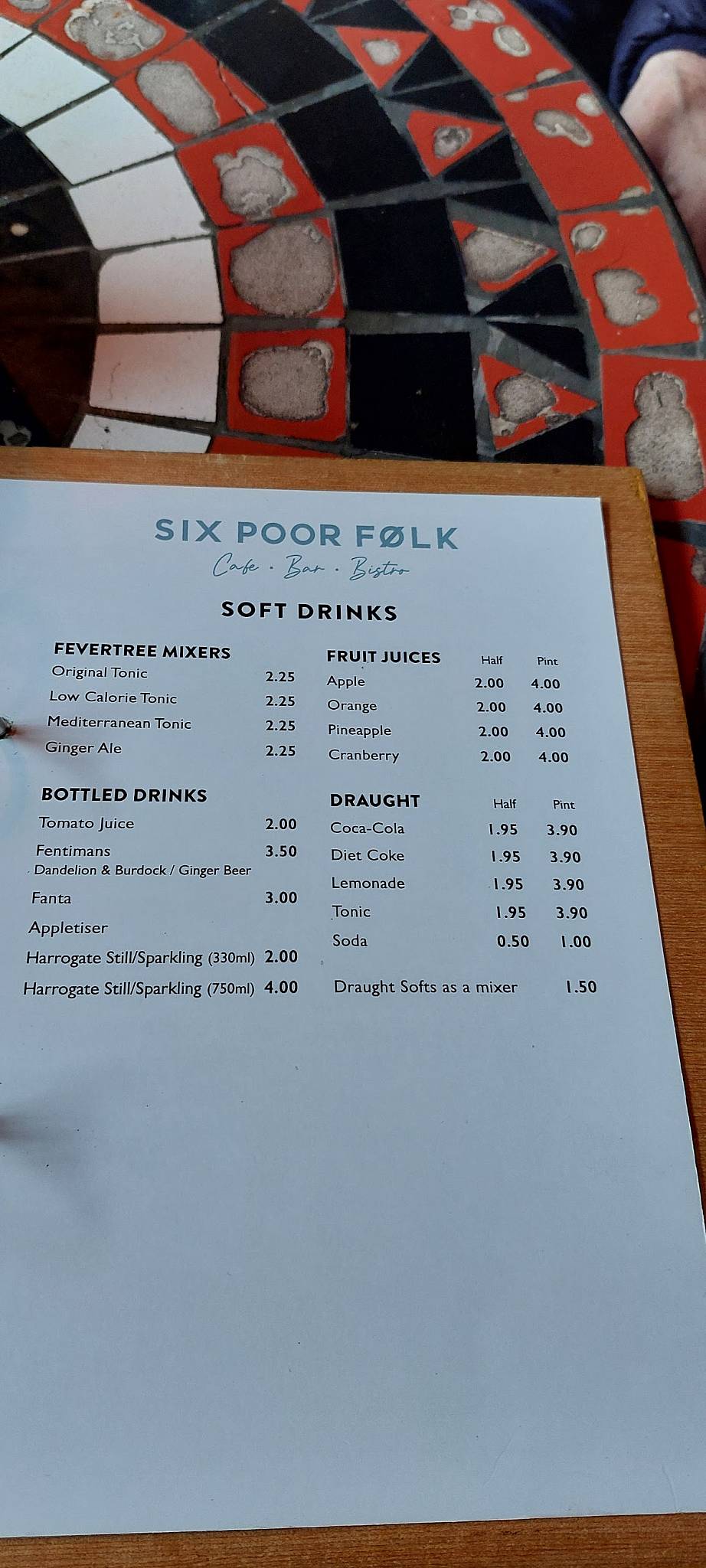 Menu at Six Poor Folk pub & bar, Knaresborough
