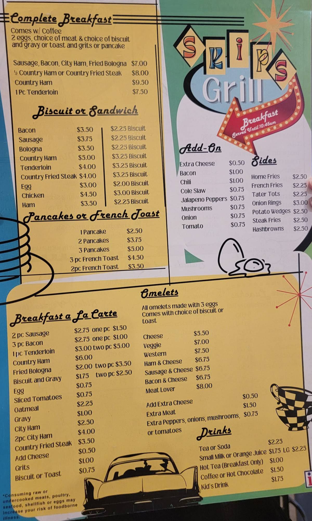 Menu at Skip's Grill desserts, Winchester
