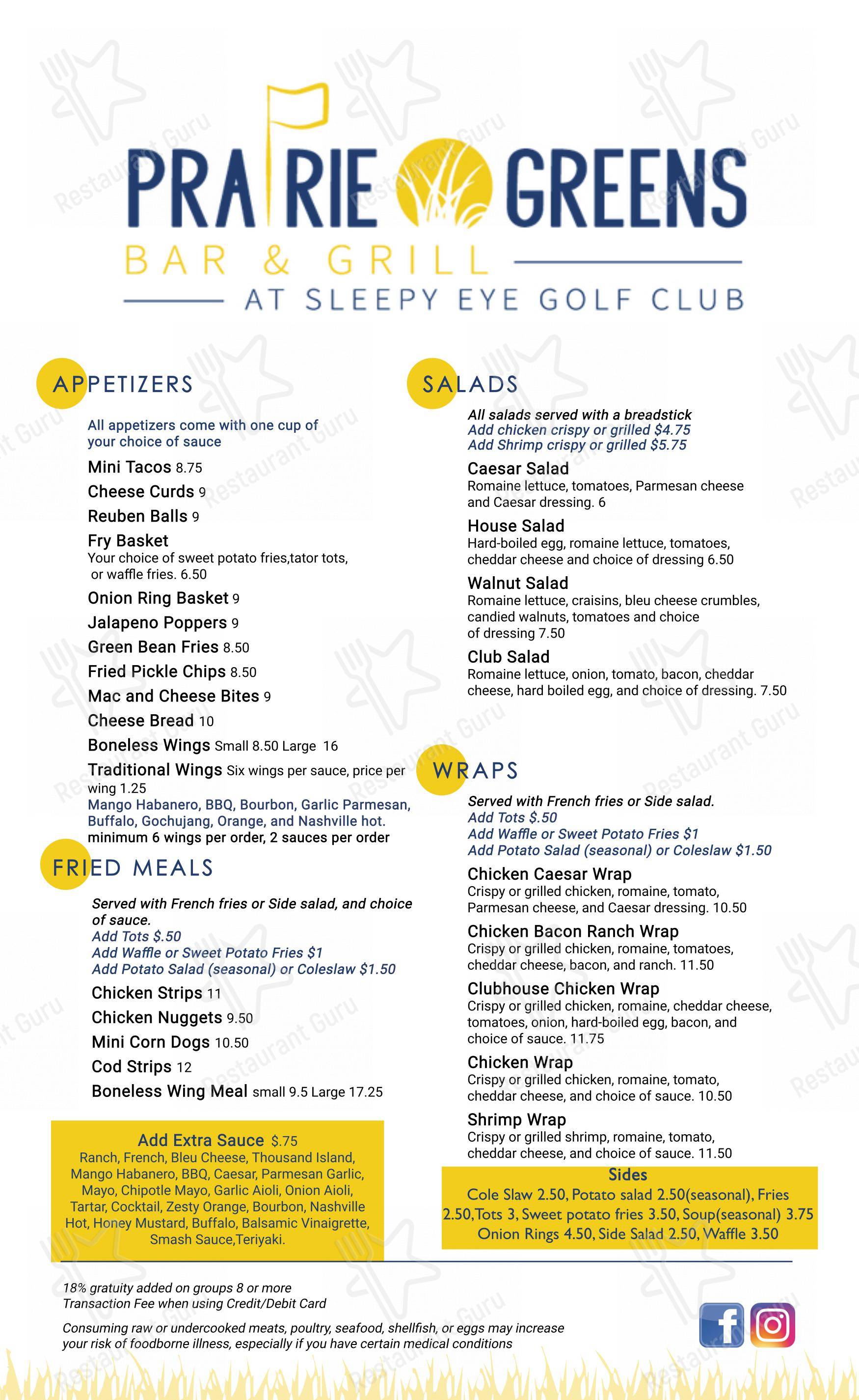 Menu at Sleepy Eye Golf Club, Sleepy Eye