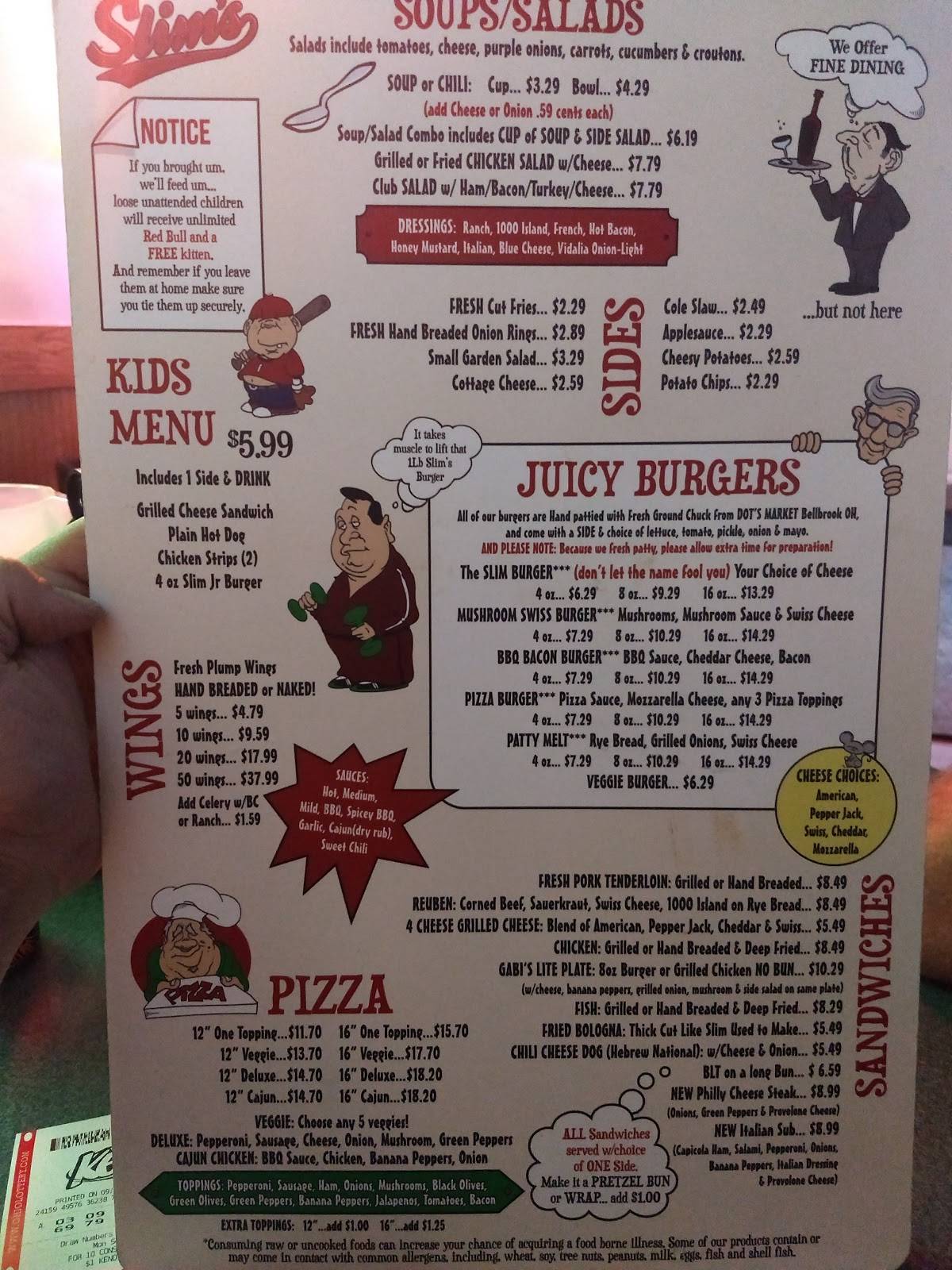 Menu at Slim's Neighborhood Bar & Grille, Spring Valley
