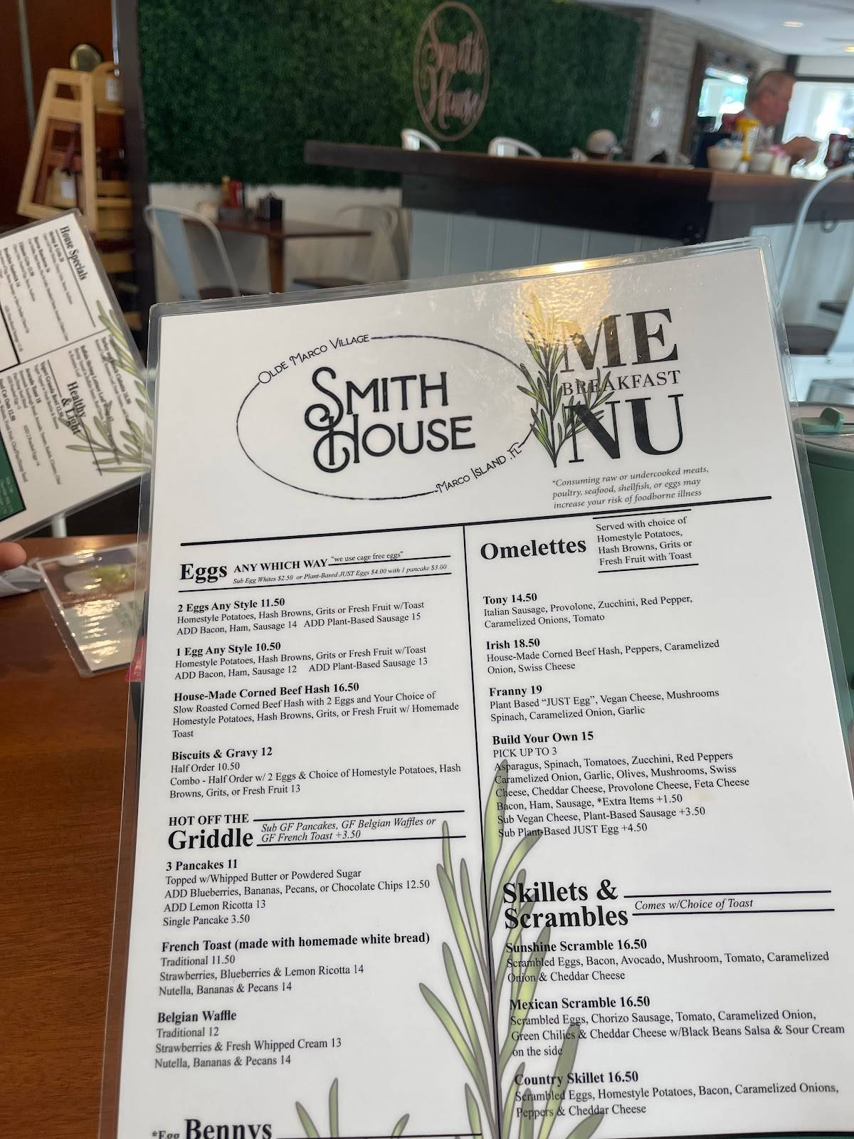 Menu at Smith House restaurant, Marco Island