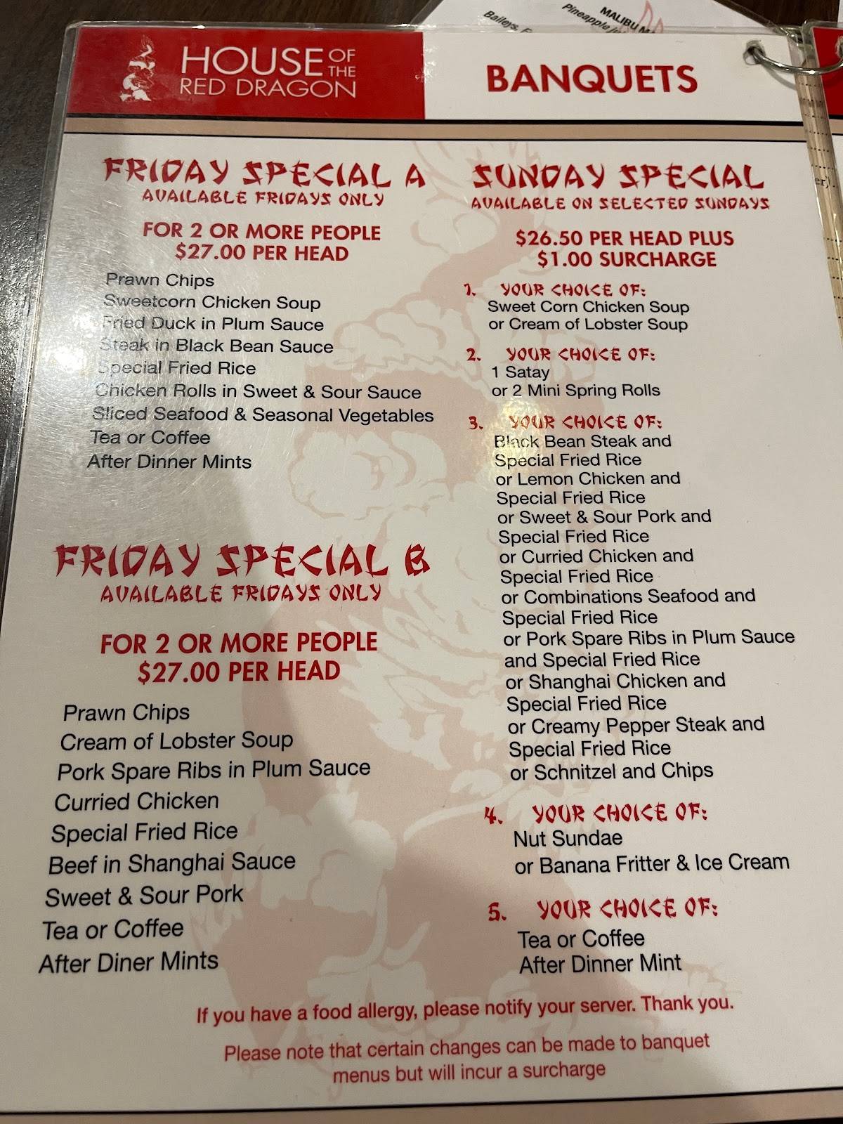 Menu at House of the Red Dragon restaurant, Smithfield, 11 George ...
