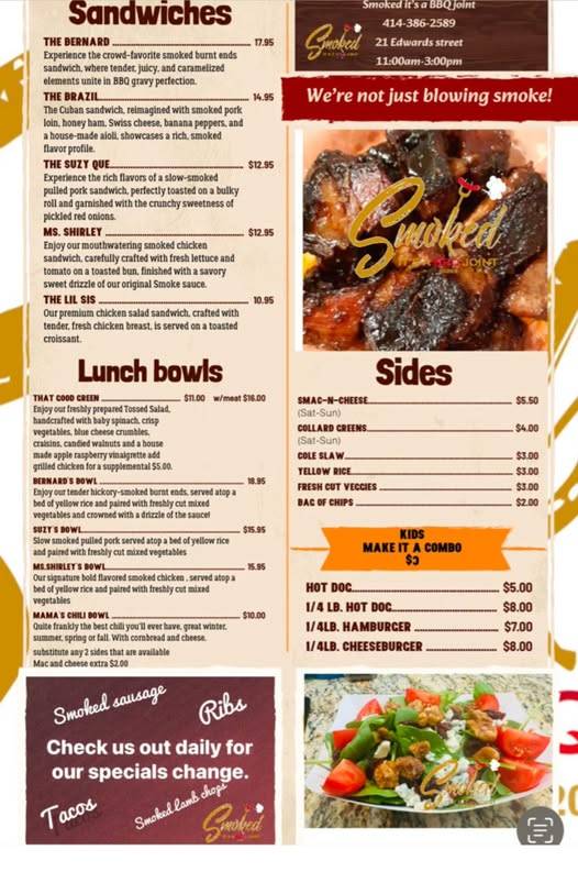 Menu at Smoked-It's a BBQ Joint, Springfield