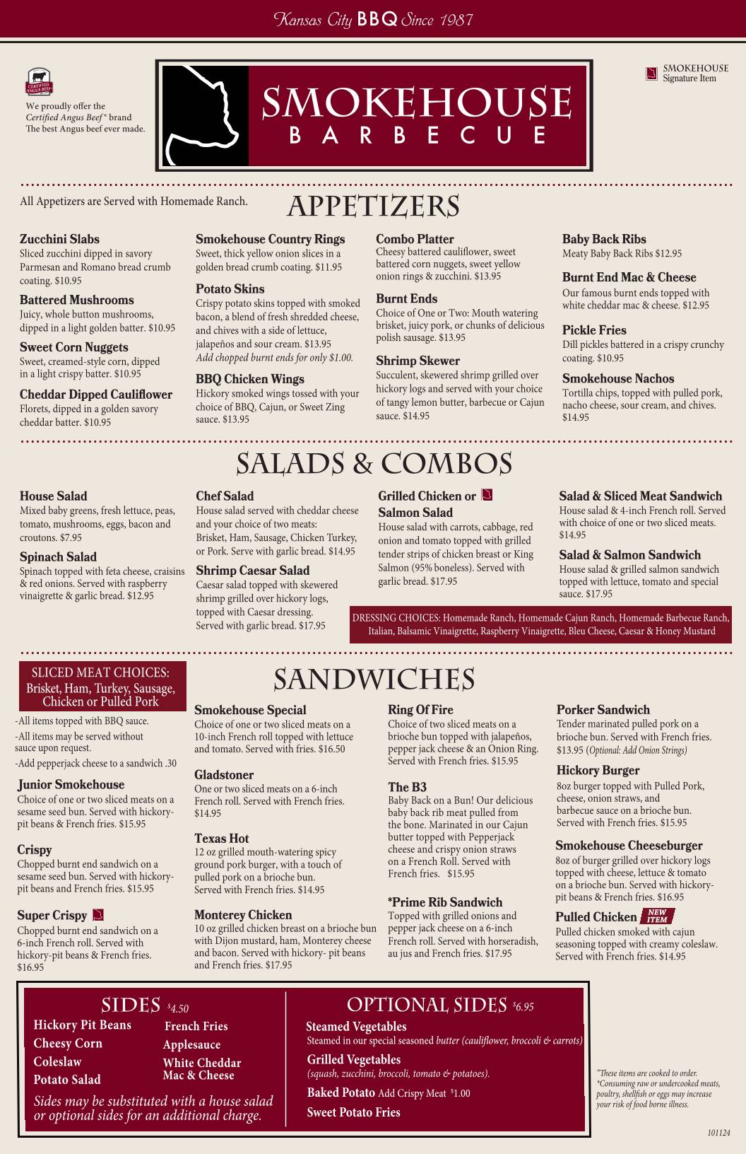 Menu at Smokehouse Barbecue-Gladstone Mo, Gladstone, N Oak Trafficway