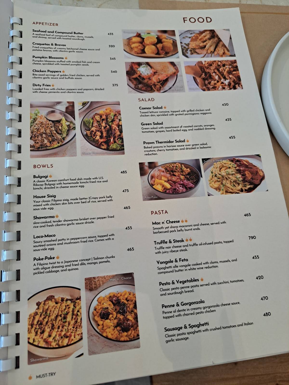 Menu at Sóbra Café restaurant, Muntinlupa