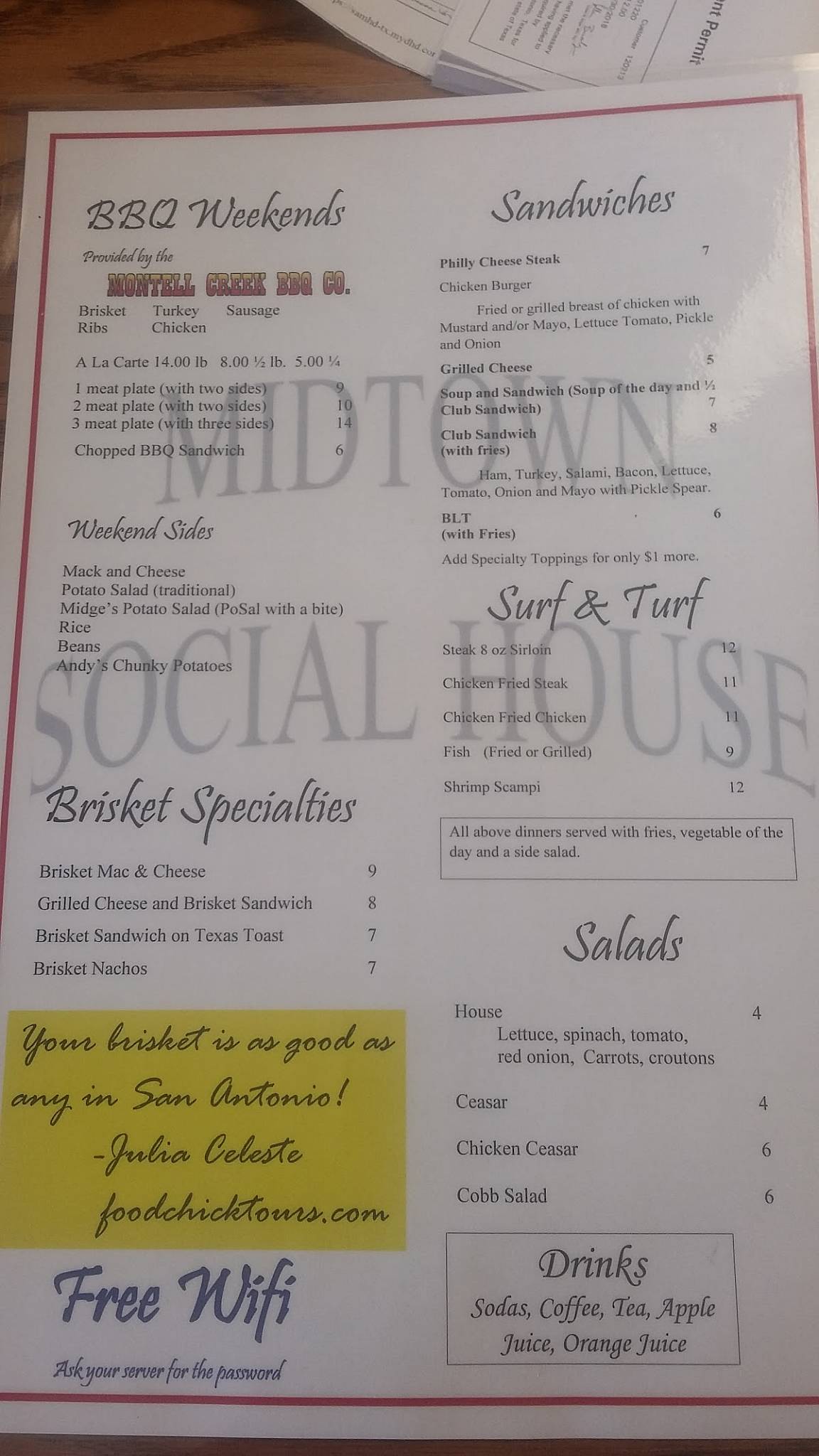 Menu at Social Society pub & bar, San Antonio