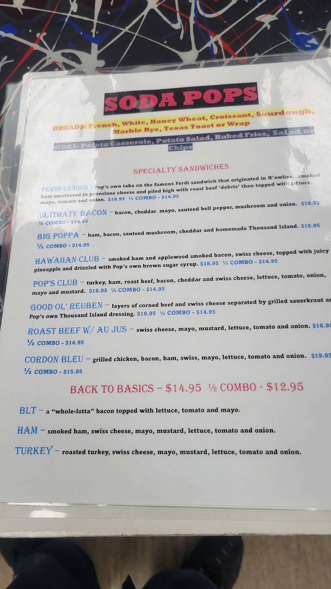 Menu at Soda Pops restaurant, Natchez, 352 John R Junkin Dr # 116