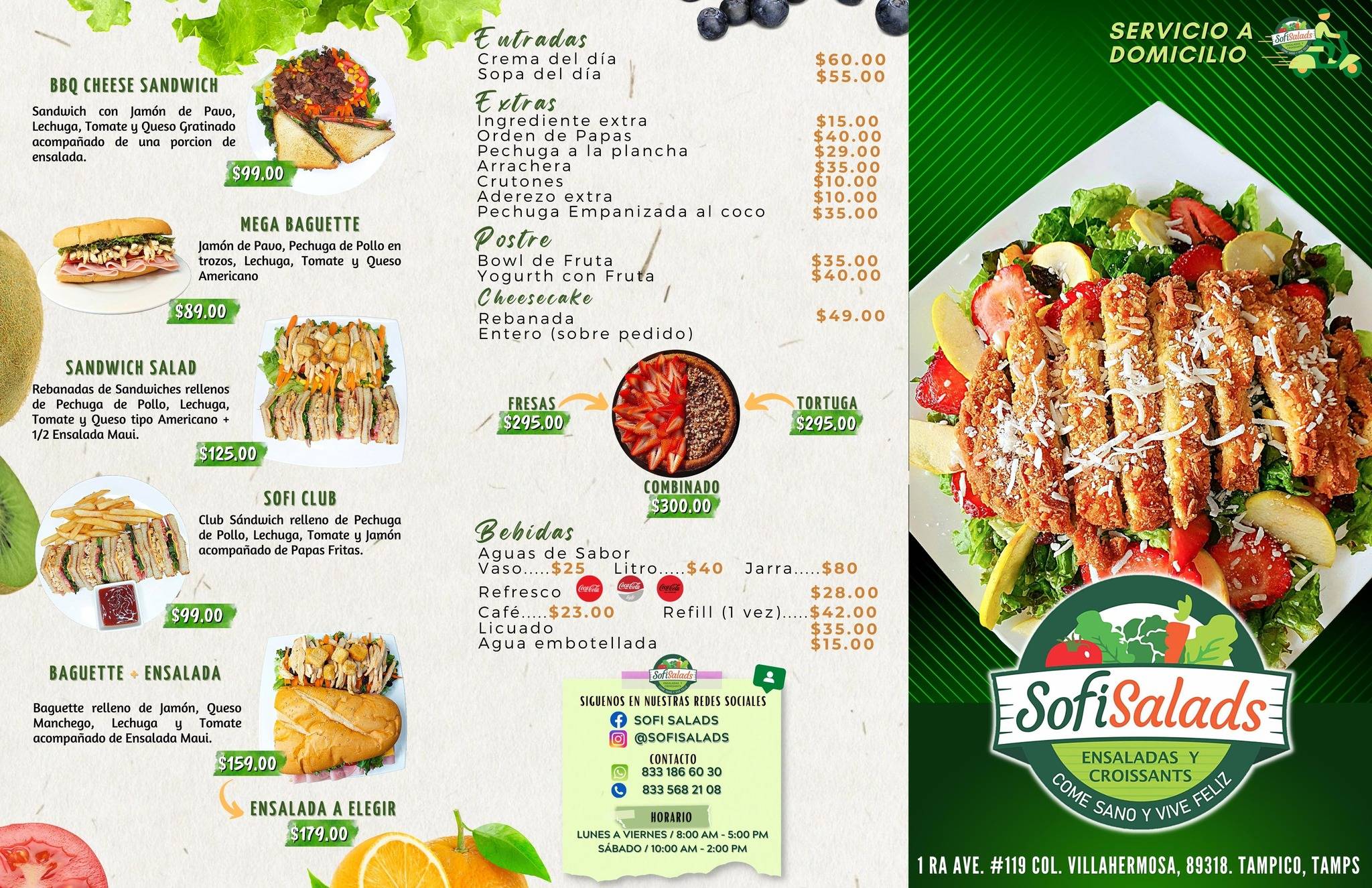 Menu at Sofi Salads Tampico restaurant, Tampico