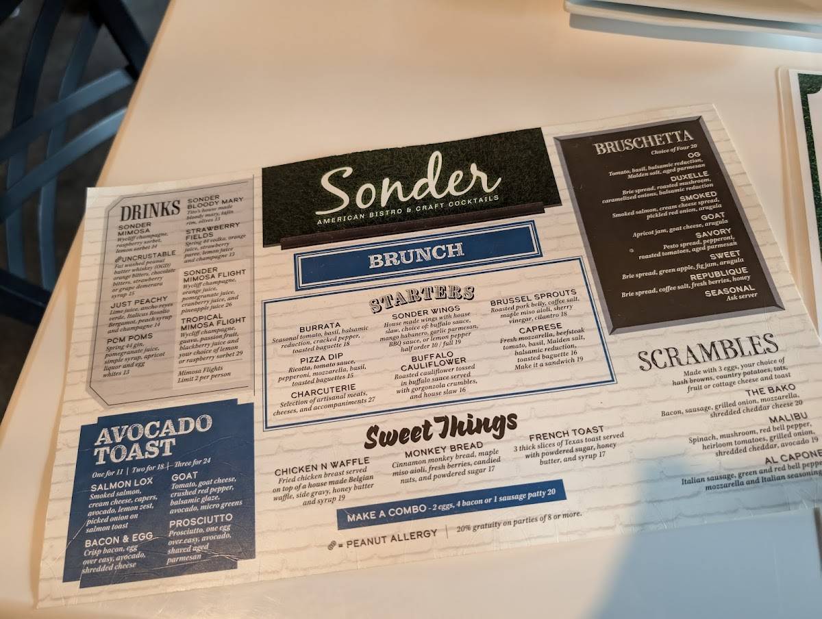 Menu at Sonder steakhouse, Bakersfield