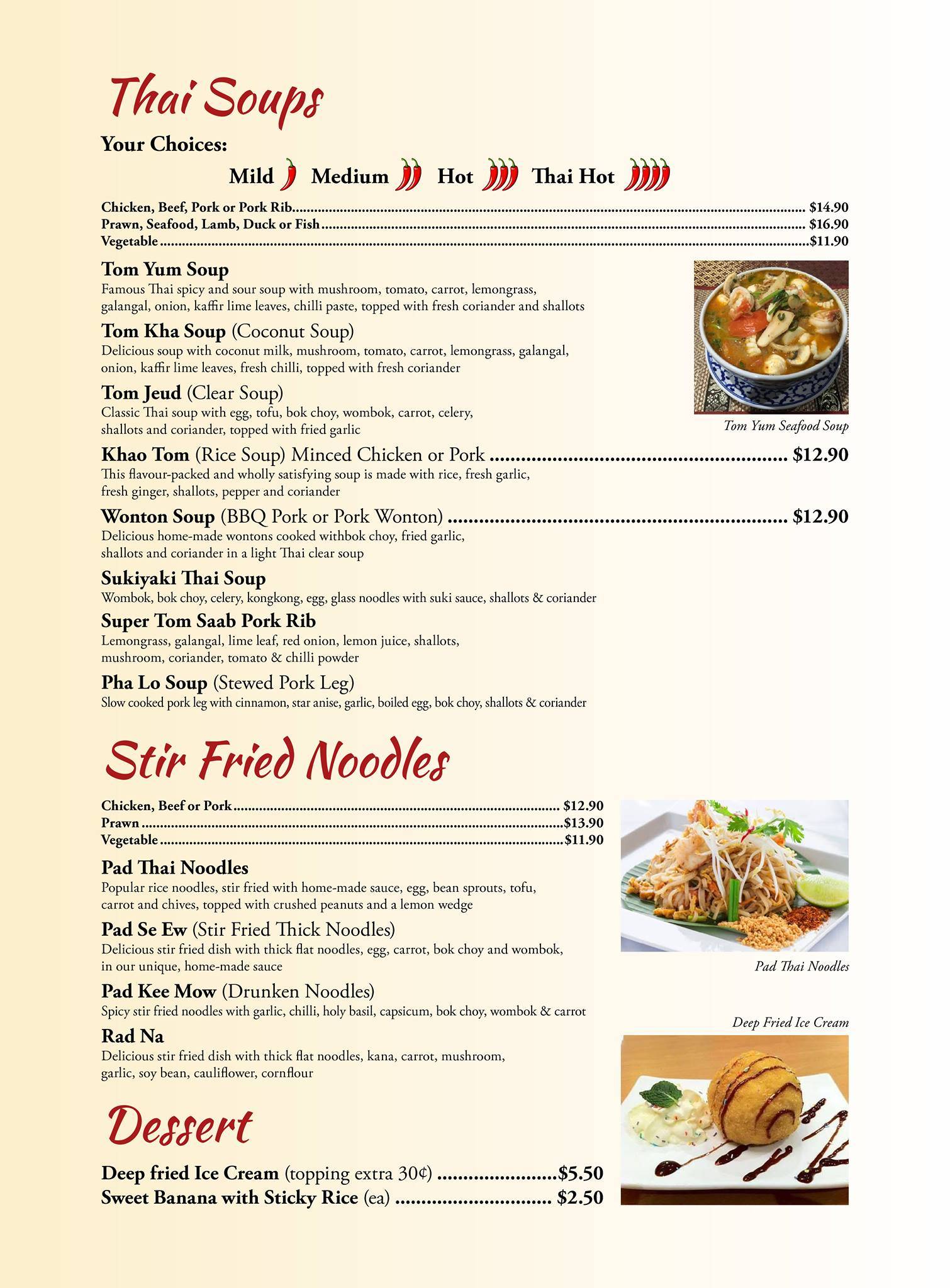 Menu at Songkran Thai Restaurant, Bentley Park