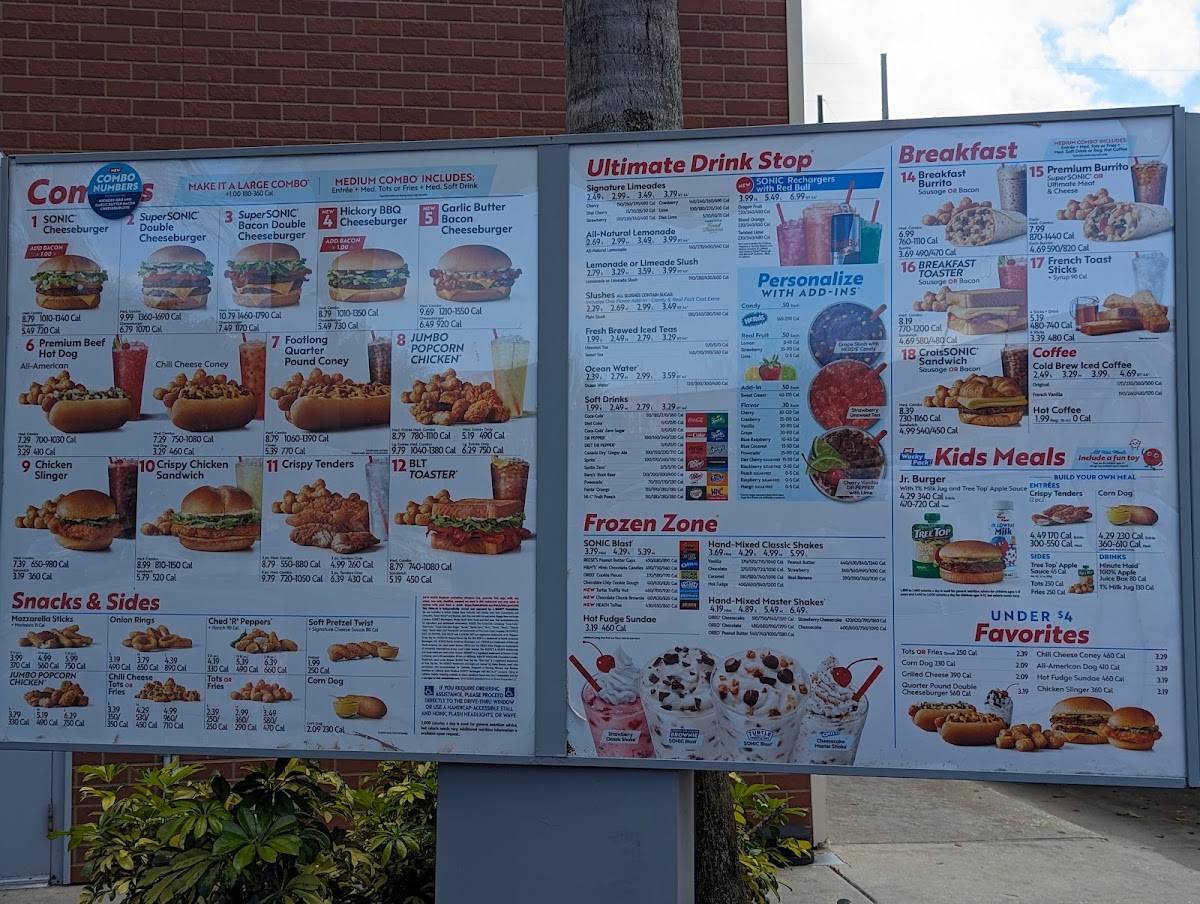 Menu at Sonic Drive-In fast food, Summerfield