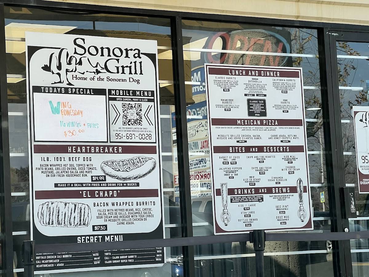 Menu at Sonora Grill restaurant, Moreno Valley