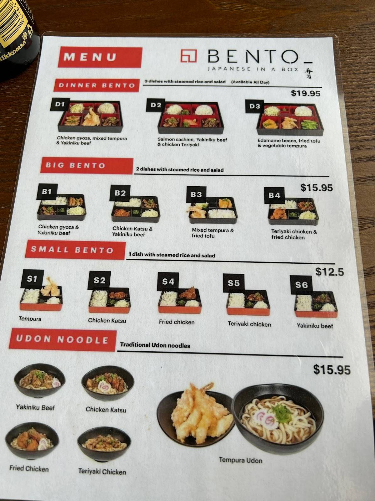 Carta del restaurante Bento Sorell, Sorell