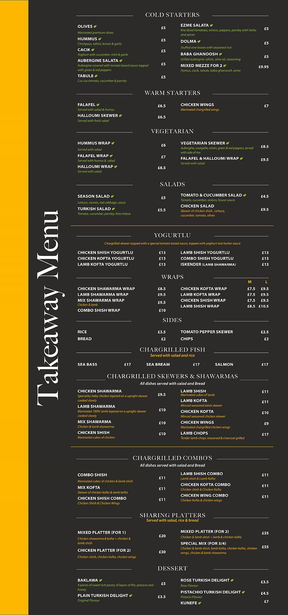 Menu at Soul Flame Meze&Mangal restaurant, London